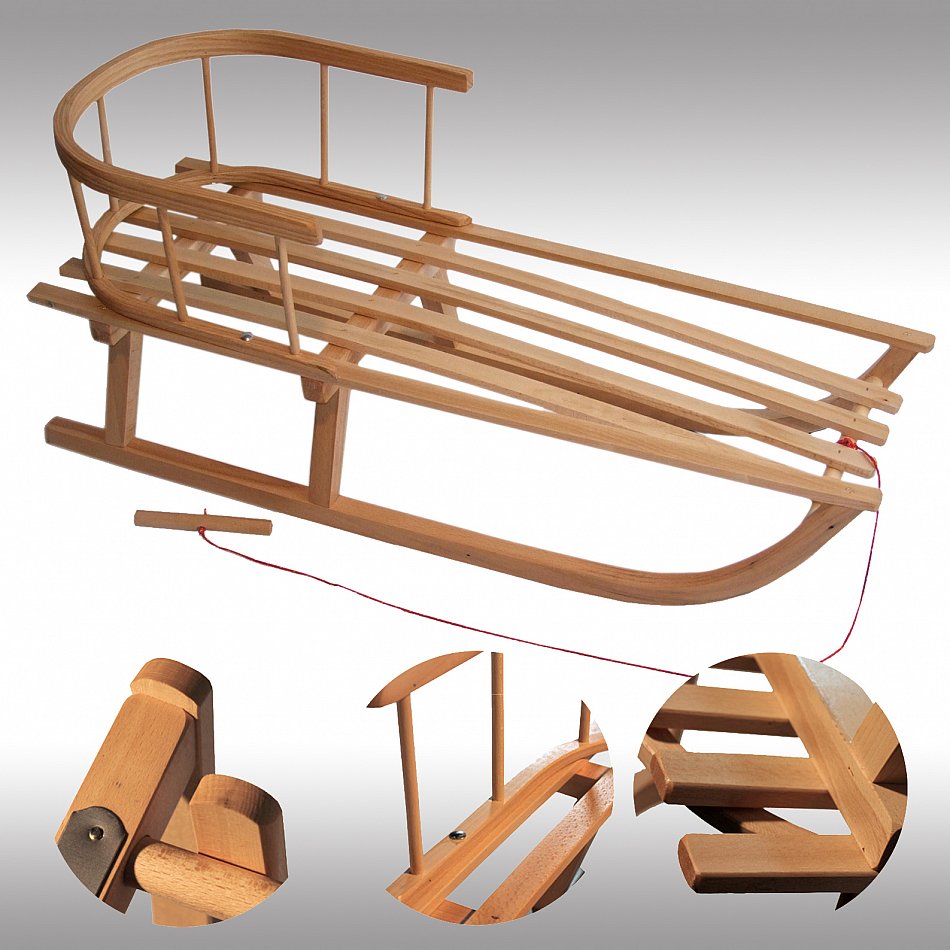 Holzschlitten mit R ckenlehne  Zugleine  Lehne Kinderschlitten Rodel 90cm  eBay